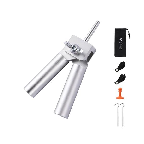 二又化パーツには抜群な強度と耐磨耗性のあるA6061アルミ合金を採用し、頑丈な構造で、安定性に優れています。真ん中のネジを回して角度を調整して、角度が0度から120度まで伸ばすことができます。ワンポールテントを二又にしたポールでツーポールテ...