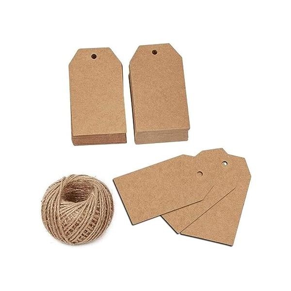 クラフト ペーパー タグサイズ 7cmx4cm。クラフト ペーパー タグ色：茶色。クラフト ペーパー タグ素材：品質のクラフト紙、環境保護、安全で壊れにくい セット内容 ：100個の台形と30メートルの麻縄。これらのタグは空白になっているの...