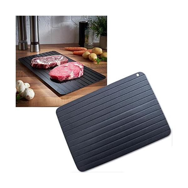 サイズ：23*16.5*0.2cm面倒な自然解凍を倍速で行える今とっても人気の便利アイテムの解凍プレート です。自然な方法や電子レンジよりも速くて安全な方法で肉を解凍します使いやすく、肉をボードに置くだけで、水や電気は不要で、環境に優しく、...