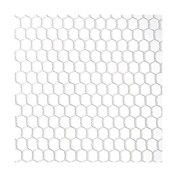 隣接する2本の線が捻り合わさって亀甲状に六角に網目を形成した金網です。[線径ｄ]#20(0.85mm)。[目合a]10mm。[幅W]450mm。[長さL]1M。[入数]1巻。[材質]なまし鉄線。[表面処理]ビニール被覆。[色]ホワイト 。線...