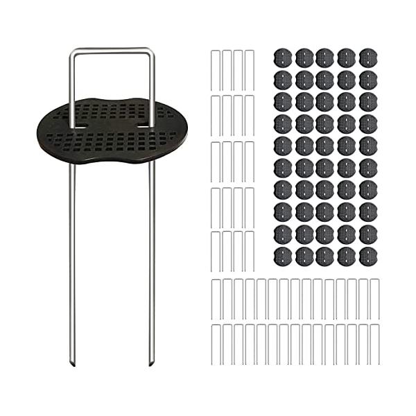 [ピン止め] 防草シートのピン固定は、防草効果を長期継続するための重要なポイントとなります。丸いプレートやUピンとの併用で、ピン穴周りからの雑草抑制とシートのバタつきを抑える事が出来るので、より固定力が増します。[コ型止めピン] 直径3mm...