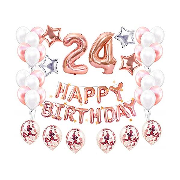 セット内容 「HAPPY BIRTHDAY」ホイルバナー、番号「24」のバルーン、6個の紙吹雪バルーン、4個のスターホイルバルーン、24個のラテックスパーティーバルーンを含むデコレーションセット。 あなたの誕生日パーティーを祝うために必要な...