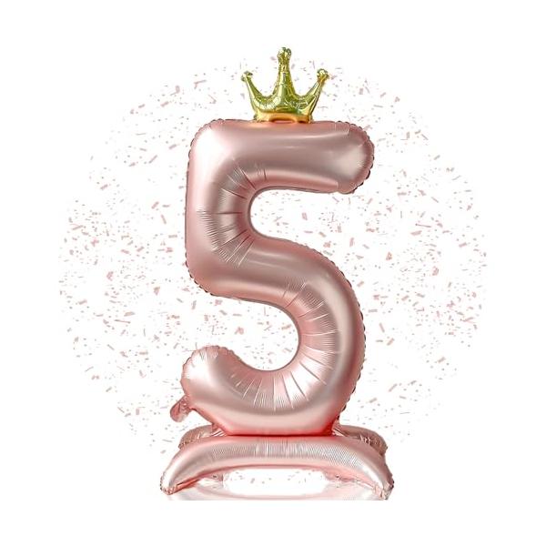自立型ナンバーバルーン Ptycelerのクラウンバルーンのベースは、地面にしっかりと立つことができ、リボンや組み立てが不要で、ナンバーバルーンに空気を入れるだけでパーティーの装飾が完了します。 かわいい“*”デザイン  ローズゴールド数字...