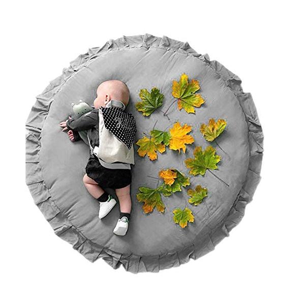 本体サイズ：直径約100cm*厚み3cm 重量：約480g素材：コットンを外側にし、綿で満たした。100%のコットン生地を使用しているので、柔らかい手触りで、通気性もあり、安心してご利用いただけます。洗濯が簡単：ベビーからキッズまで長く使え...