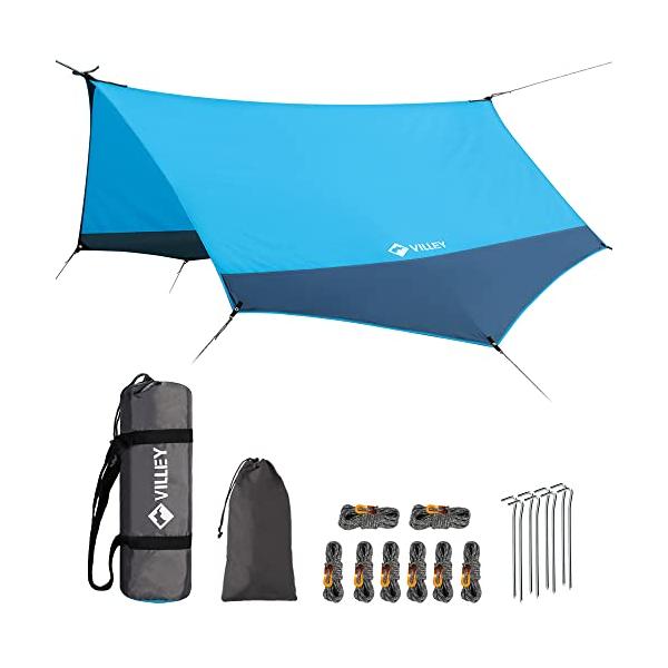 製品仕様 4*6人用タープ；重量：1.58kg；使用サイズ：350*400cm、収納サイズ：12.3*12.3*42.3cm；材質：210Ｄ撥水生地；耐水圧：1500mm；付属品：タープ本体*1、ペグ*8、銅製グロメット*8、3ｍ長ロープ*...