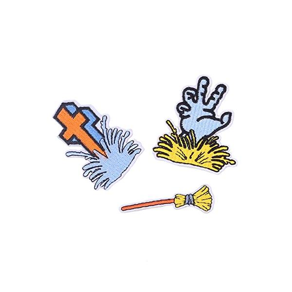 商品：ハロウィン刺繍 ワッペン ?地：中國数量：3枚 針包み付き  状態：100％新品素材の説明：レーヨン、ポリエステル取扱説明：シール・アイロン接着両用タイプおすすめの用途：幅広い用途，これらのパッチは、帽子、ジャケット、コート、Tシャツ...