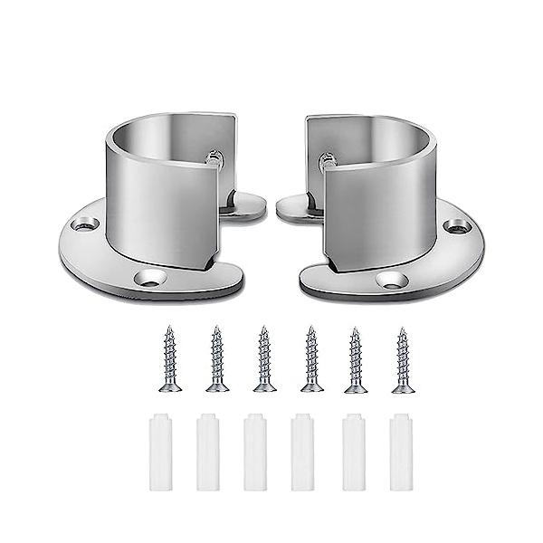 製品情報 ステンレス製、32mmハンギングレールブラケット*2、延長ネジ 壁用 *6、小ネジ 厚板用 *6が付属しています。  取り付け簡単 ブラケットはワードローブロッドの取り付け・取り外しが簡単なU字型で、壁に接する部分の平らな面はより...