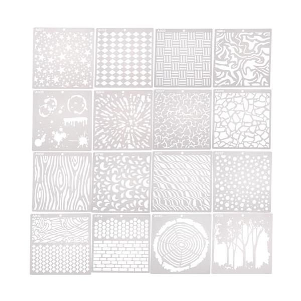 クリエイティブな絵画やデザインのための便利な16種類の描画テンプレート・ステンシルシートです。手帳用の絵図やアルバムデザイン、DIYプロジェクト、製図作業に最適なツールです。さまざまな模様、形状、デザインが含まれており、あなたのアートプロジ...