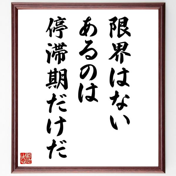 名言「限界はない、あるのは停滞期だけだ」を、千言堂の専属書道家が気持ちを込めて手書き直筆いたします。この言葉（ひとこと）は名言集や本・書籍などで紹介されることも多く、座右の銘にされている方も多いようです。ぜひ、ご自宅の玄関、リビング、部屋、...