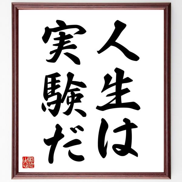 名言「人生は、実験だ」を、千言堂の専属書道家が気持ちを込めて手書き直筆いたします。この言葉（ひとこと）は名言集や本・書籍などで紹介されることも多く、座右の銘にされている方も多いようです。ぜひ、ご自宅の玄関、リビング、部屋、書斎、またビジネス...