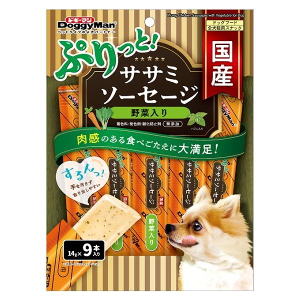 国産鶏ササミの旨みをギュギュッと詰め込んだ、ぷりぷりジューシーなソーセージです。鶏肉の中で最も低脂肪のササミを使用。食欲をそそるバジル、健康に配慮したにんじん、ほうれん草入り。手を汚さず、するんっ！と取り出しやすいフィルム個包装。手でちぎっ...