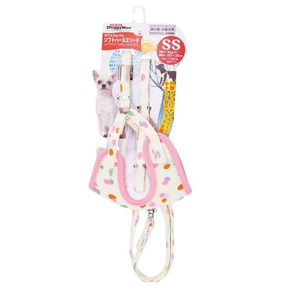 胴回り：２６〜３５ｃｍ。散歩用引きひも長さ：１２０ｃｍ。わんちゃんの体をやさしく包み込む、ソフトタイプのおしゃれなリード一体型ハーネス。クッション性のある胸あてで引張時の衝撃を吸収。肉厚のメッシュ生地でムレにくく、やさしい肌ざわり。リードを...