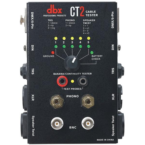 【dbx】　ケーブルテスターCT2音響/映像機器の接続に使用される各端子を搭載したケーブルを1台でテスト可能■音響/映像機器の接続に使用される各端子を搭載したケーブルを1台でテスト可能。付属のテスター棒を使用すれば非対応の端子を備えたケーブ...