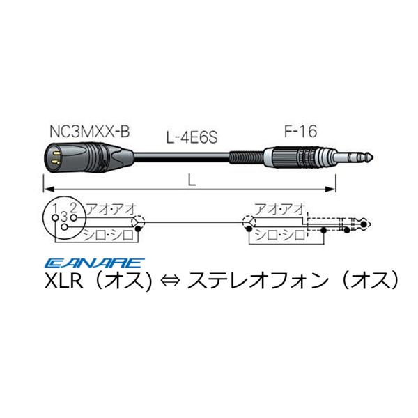 XLR/キャノン（オス）-ステレオフォン（オス） 5ｍSPC05-B2XLR(オス)コネクター：NC3FXX-B（ノイトリック）ステレオフォン（オス）：F-16ケーブル：L-4E6S（黒）