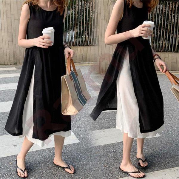 283031素材：ポリエステルカラー：写真色サイズ：（約）*スカート丈：106-111cm(F) *バスト：90cm(F) 連携キーワード：ワンピース レディース 40代 キレイめ マキシワンピース 春夏 ノースリープワンピース白黒切り替え...