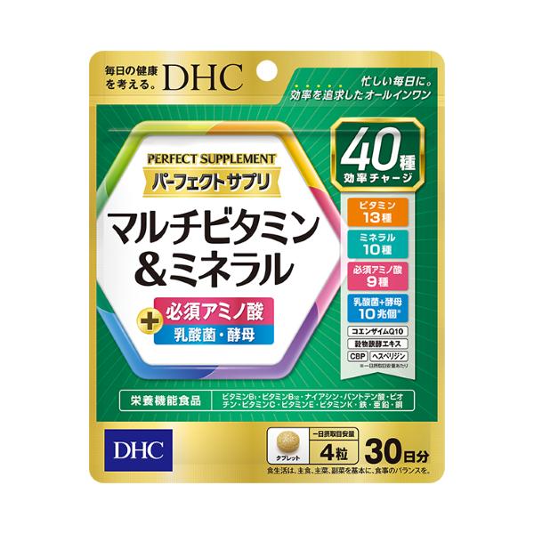メーカー：DHC容量：30日分※アレルギー物質：小麦、乳、大豆【栄養機能食品（ビタミンB1・ビタミンB12・ナイアシン・パントテン酸・ビオチン・ビタミンC・ビタミンE・ビタミンK・鉄・亜鉛・銅）】忙しい毎日に ラクして、栄養 40種『パーフ...