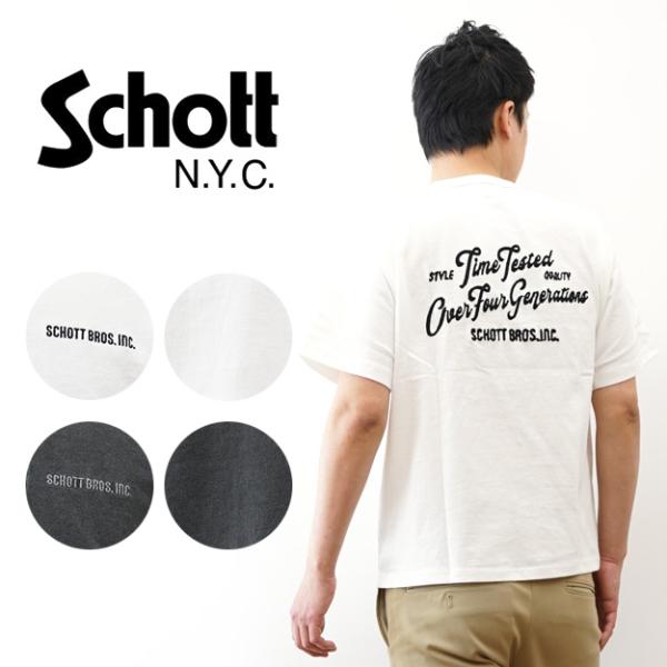 Schott ショット 刺繍 ヘンリーネック Tシャツ メンズ 半袖 7oz 綿100% 厚手 ピグメント染め 古着風 アメカジ ボタン付き ロゴT ヴィンテージ風 カジュアル ワーク バイカー アメリカ ブランド 黒 TIME TESTE...