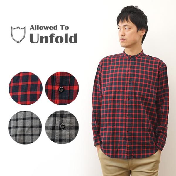 Allowed to Unfold アロウドトゥアンフォールド ウィンドペン チェック 長袖 バンドカラー シャツ メンズ レディース カジュアル 定番 ノーカラー キレイ目 オーバーサイズ ビッグシルエット 大きい サイズ XL 2L 黒...