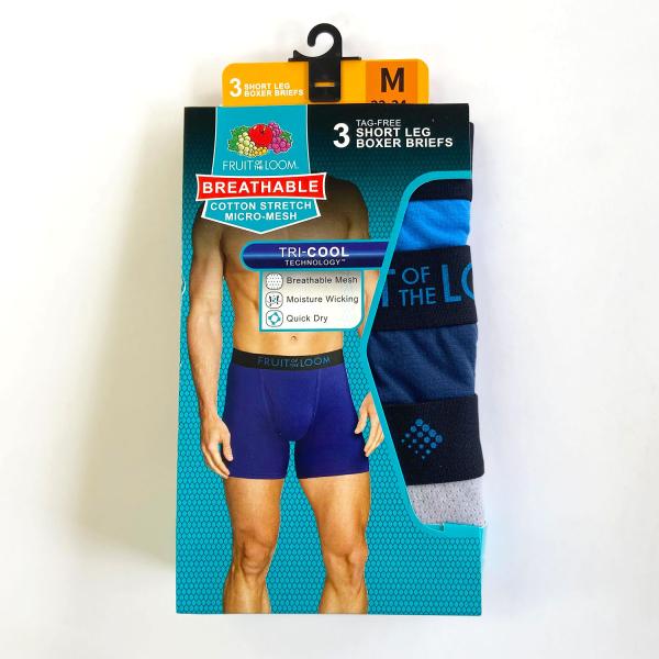 商品名：FRUIT OF THE LOOM / 3　BREATHABLEB  SHORT LEG  BOXER BRIEFS 3PACK商品詳細：フルーツオブザルームのボクサーブリーフ3枚セット。ショートレッグタイプなので短パンの時でも見え...