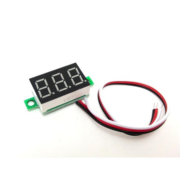 デジタルの電圧計モジュールです。LED：赤色測定電圧範囲：DC0〜30V【配線】　赤：＋（電圧計回路用）　黒：−（電圧計回路用）　白：電圧測定用　赤と白をショートさせれば別電源を用意する必要はありません。（0V付近の電圧は測定できなくなります）