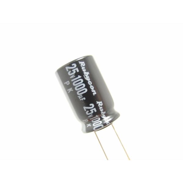 リードタイプの電解コンデンサです。電源回路などにご利用いただけます。メーカー：ルビコン株式会社(Rubycon)容量：1000uF耐圧：25V周囲温度：85℃