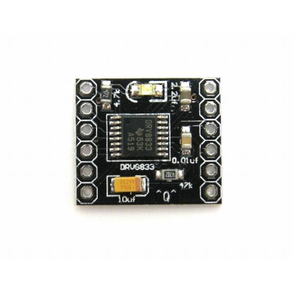 DCモーター＆ステッピングモータードライバモジュールです。【仕様】搭載IC：DRV8833入力電圧：3〜10V電流：1.5Aサイズ：18.5×16mm実用温度：-30〜85℃その他：過電流保護、定電圧保護、加熱保護、短絡保護【ピン配置】UL...