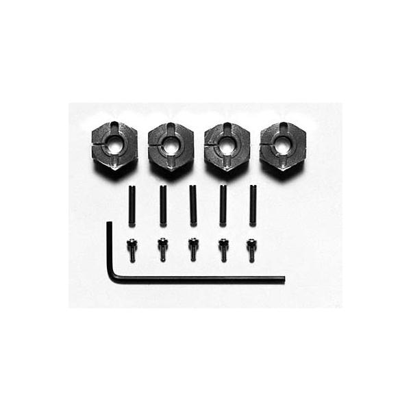 メーカー：タミヤホイールハブにスリットを設け、その隙間をキャップスクリューで締め込んで固定。ホイールアクスルに確実に固定でき、ホイールを取り外すときに2×10mmステンレスシャフトを落とす心配がありません。さらに精度・剛性に優れるアルミ削り...