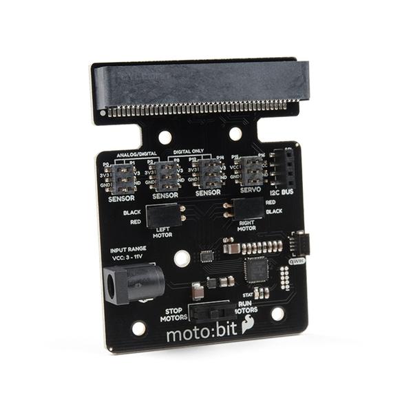 micro:bit用のロボットプラットフォーム拡張基板です。DCモーター、サーボ、センサ（アナログ・デジタル）などを接続して動作させることができます。ボード上部にあるエッジコネクタにmicro:bitを接続して使用します。基板上には、二つの...