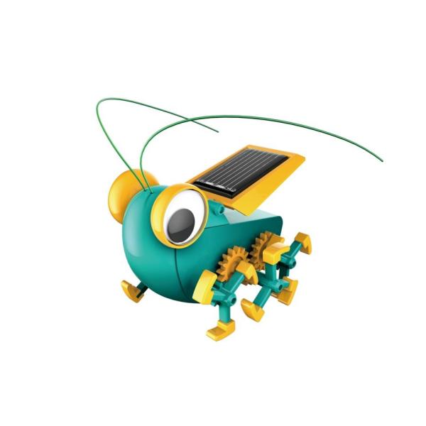 難易度：2 やや簡単（5段階中）工作時間：1時間以内対象年齢：10歳以上太陽光発電で動くバッタ型ロボットです。背中の太陽電池に太陽の光が当たるとモーターが回転し、ドタバタと元気よく走ります。