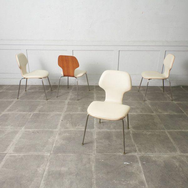 **サイズ（単位mm）**- x4  幅 500/495/495/500 奥行き 540/550/550/525 高さ 765 座高 425＊若干の誤差は御了承下さい。**主な素材**- チーク材プライウッド- 合成皮革**特記事項**- ...