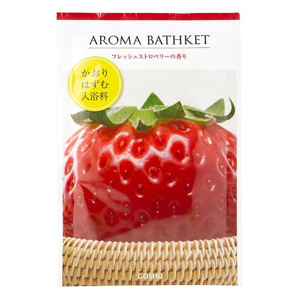 ギュっとつまったエキス入りかろりがはずむ、アロマバス。[フレッシュストロベリーの香り]うるおい成分いちご果汁（フラガリアチロエンシス果汁）配合クリアレッドのお湯色■内容量／25g■成分／硫酸Na、セルロースガム、フラガリアチロエンシス果汁、...