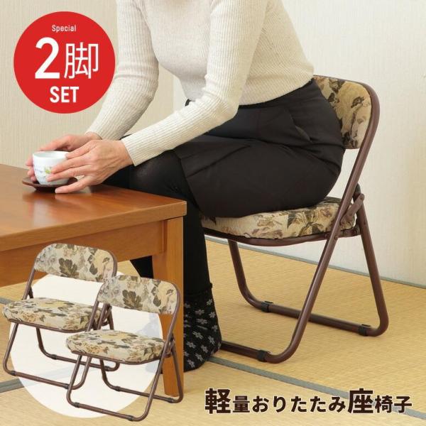人気のゴブラン柄の高座椅子のおトクな２脚セット。パイプ椅子をモチーフにした軽量＆コンパクト設計で、小柄な方に向いた座面の高さ（31.5cm）です。座面がクッションタイプで背もたれ付なので、長時間でも疲れにくい。使わない時は折りたたんで8cm...