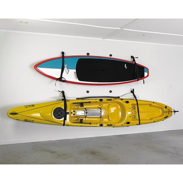 商品の特徴ガレージや部屋の壁にカヤックやボードを掛けるためのマウントスタンドなどは必要ないので場所を取らない屋外に設置すればそのまま水洗い・乾燥まで出来る付属品：スターポート×2、2.5mのベルト・調整バックル×2、アダプター×2、各種取付...