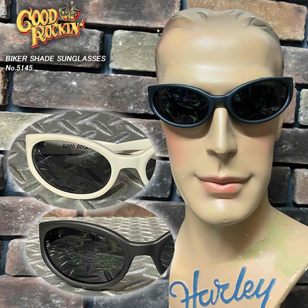 ★顔の形に添ったシェイプのバイカーシェードサングラスです。★テンプルの部分にはバイカーのイメージにぴったりのスカルチャームが付き、グッドロッキンならではのアイテムに。★カラーはブラック・マットブラック・ホワイトの3色がラインナップ。レンズは...