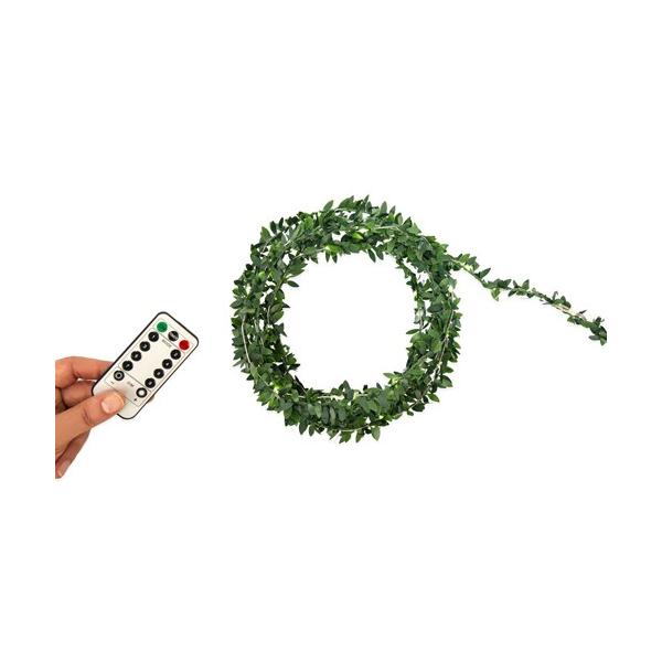 USB電源にて、8パターンの光を楽しむ事が出来るリーフストリングライト。専用リモコン付属。サイズ：L305cm素材：ABS、PVC、PS、アルミニウム、銅、鉄生産国：中国備考：ボタン電池（CR44 / CR2025）1個付属