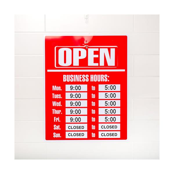 視認性に優れSHOPやOFFICEでの利用に最適。営業時間を付属のシールで表示できます。OPEN、CLOSED両用。樹脂製プレート。サイズ：約 38.5xH48cm素材：樹脂生産国：中国※海外製品のため、本体にインクのスレ等ある場合がござい...