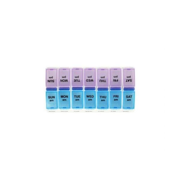 1週間午前/午後と錠剤を仕分けして収納できるピルケース。必要な曜日のケースのみ取り出せるので外出時に便利なアイテム。ブランド：ezy dose / USAサイズ：W15×D7.8×H3cm素材：ポリプロピレン、ポリエチレン生産国：中国