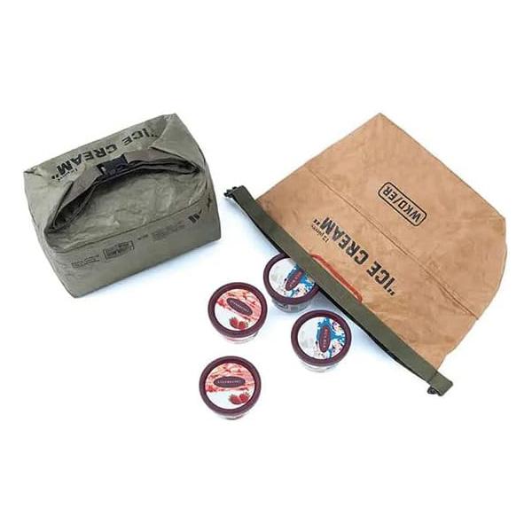 紙のような質感と軽量で強い素材のタイベックで夏場活躍するcool系のアイテム。 男性も使いやすいデザインで、デイリーからレジャーまで幅広く使えるラインナップです。 ロールトップタイプのアイスクリーム用クールバッグです。 ミニカップ（110m...