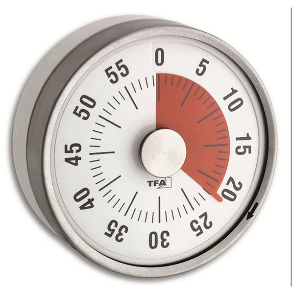 最大60分まで連続設定ができるステンレス製アナログキッチンタイマー。特許取得のカラー残時間表示により、残り時間を明確に表示。マグネットで、冷蔵庫やその他の金属面に簡単に取り付けることもできる。機械式タイマーは完全に巻き上げられた状態からでな...