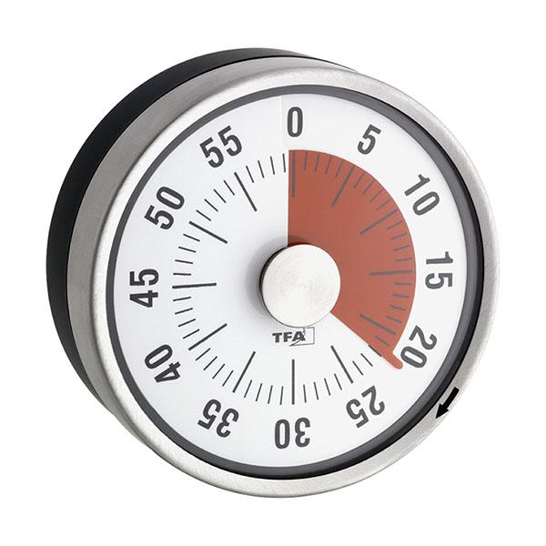 最大60分まで連続設定ができるステンレス製アナログキッチンタイマー。特許取得のカラー残時間表示により、残り時間を明確に表示。マグネットで、冷蔵庫やその他の金属面に簡単に取り付けることもできる。機械式タイマーは完全に巻き上げられた状態からでな...