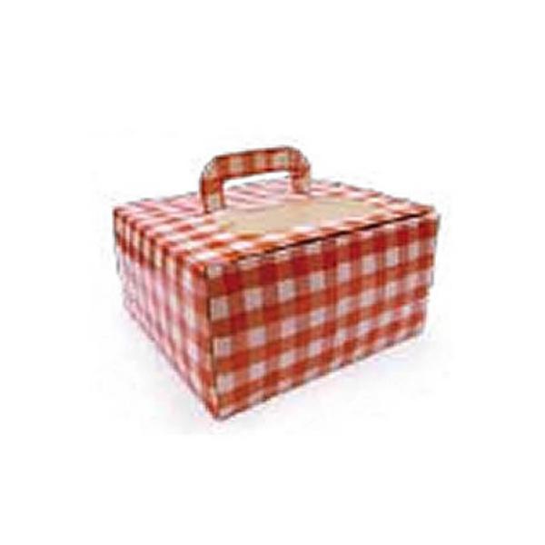 折り目にそって組み立てると持ち運び出来る箱になります。広げると中央には本物そっくりなプレートのプリントがされています。これならお皿に移さなくてもイイね！ピクニックで大活躍。1セット4枚入り。サイズ；15＊15＊8cm素材：ペーパー内容量：4...