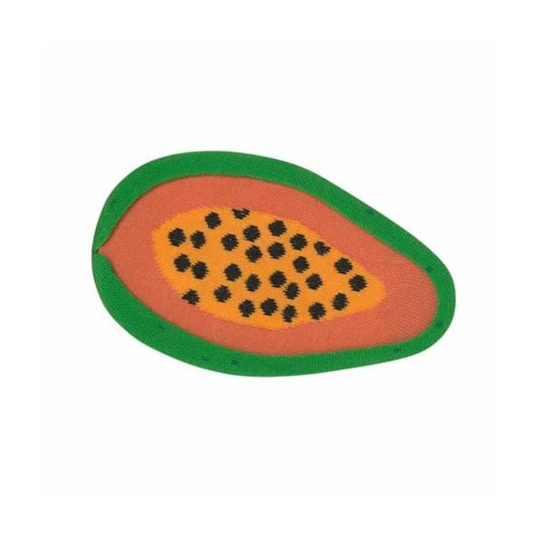 パパイヤのパッケージのギフト向け靴下。サイズ：ワンサイズ (23-26cm)パッケージサイズ：W16×D3×H10cm素材：コットン76%、ポリエステル22%、ポリウレタン2%生産国：中国