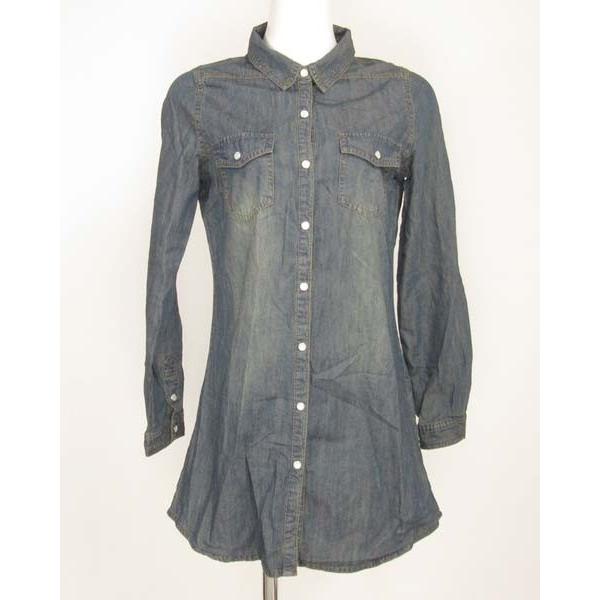 ブランシュール blancheurluxe デニム調シャツワンピース 38　≫　ダメージ感がオシャレなデニムワンピ♪柔らかく着心地の良さが魅力的な一枚です。襟を抜いたり袖をロールアップしたりと抜け感のある着こなしがおすすめです。ワンピとして...