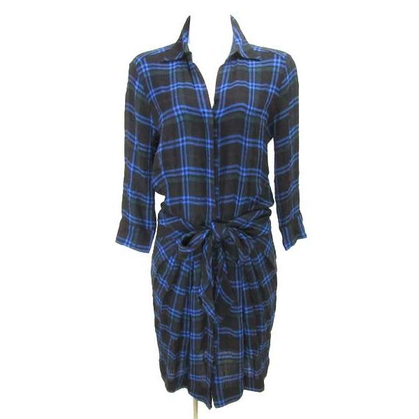 ラジャンス L'AGENCE こげ茶 青 7分袖 ワンピース 2　≫　クールなお色使いのネルシャツ生地のワンピース。軽くて暖かく、秋口から春先に活躍してくれます。レギンスやスキニーをプラスしたり、1枚でも着て頂けますので幅広いコーディネート...