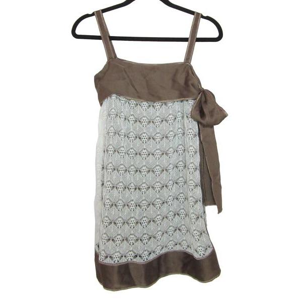 ミッソーニ MISSONI 茶 白 キャミトップス 42　≫　繊細なレースの高級感あるトップス。やや光沢のある生地で華やかさがあります。裏地がありますので透け感は気になりません。フロントやサイドのリボンぶぶんにちいさなひっかけあり　　〈カラ...