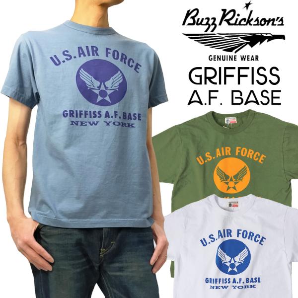 【発売日：2024年03月21日】バズリクソンズ ミリタリー Tシャツ BUZZ RICKSON'S U.S.A.F. グリフィス・エア・ベース 半袖Tシャツ BR79343 新品●Mサイズ 身幅49cm 着丈62cm 肩幅42cm 袖丈1...