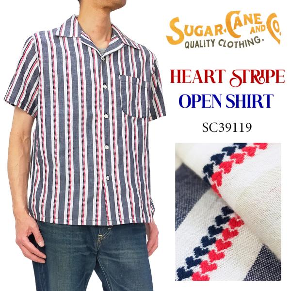 シュガーケーン ハートストライプ オープンシャツ SUGAR CANE ハート型織り柄 半袖 シャンブレーシャツ SC39119 新品●Sサイズ 身幅53cm 着67cm 肩幅43cm 袖丈22cm●Mサイズ 身幅56cm 着丈71cm 肩...