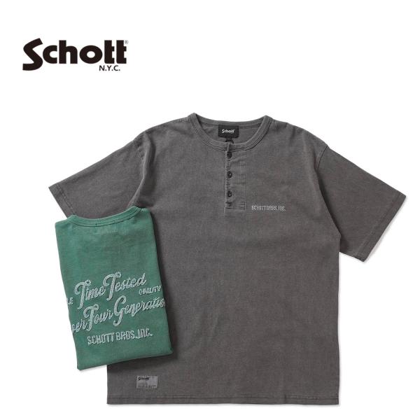 Schott ショット 半袖Ｔシャツ "TIME TESTED OVER FOUR GENERATIONS EMB. HENLEY T-SHIRT" 782-6134005