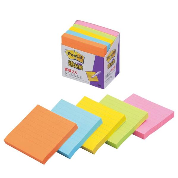 ●商品名前：　ポストイット 付箋 強粘着 罫線 ノート ネオンカラー 75×75mm 90枚×5冊 630-5SSAN ●商品説明：　・サイズ:75x75mm・仕様:ノート(ケイセン入り)・数量:90枚x5・色:オレンジ、エレクトリックブル...