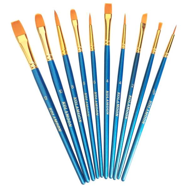 ●商品名前：　KOLAMOON 10本水彩画 筆 アクリル絵の具 面相筆セット 油彩筆 絵筆セット 油彩油?用筆 塗装筆 筆塗りセット 丸筆 平筆 ●商品説明：　・?10本 画筆套装、異なるタイプ、異なる形 、各種の絵画の需要を満たす・?ナ...